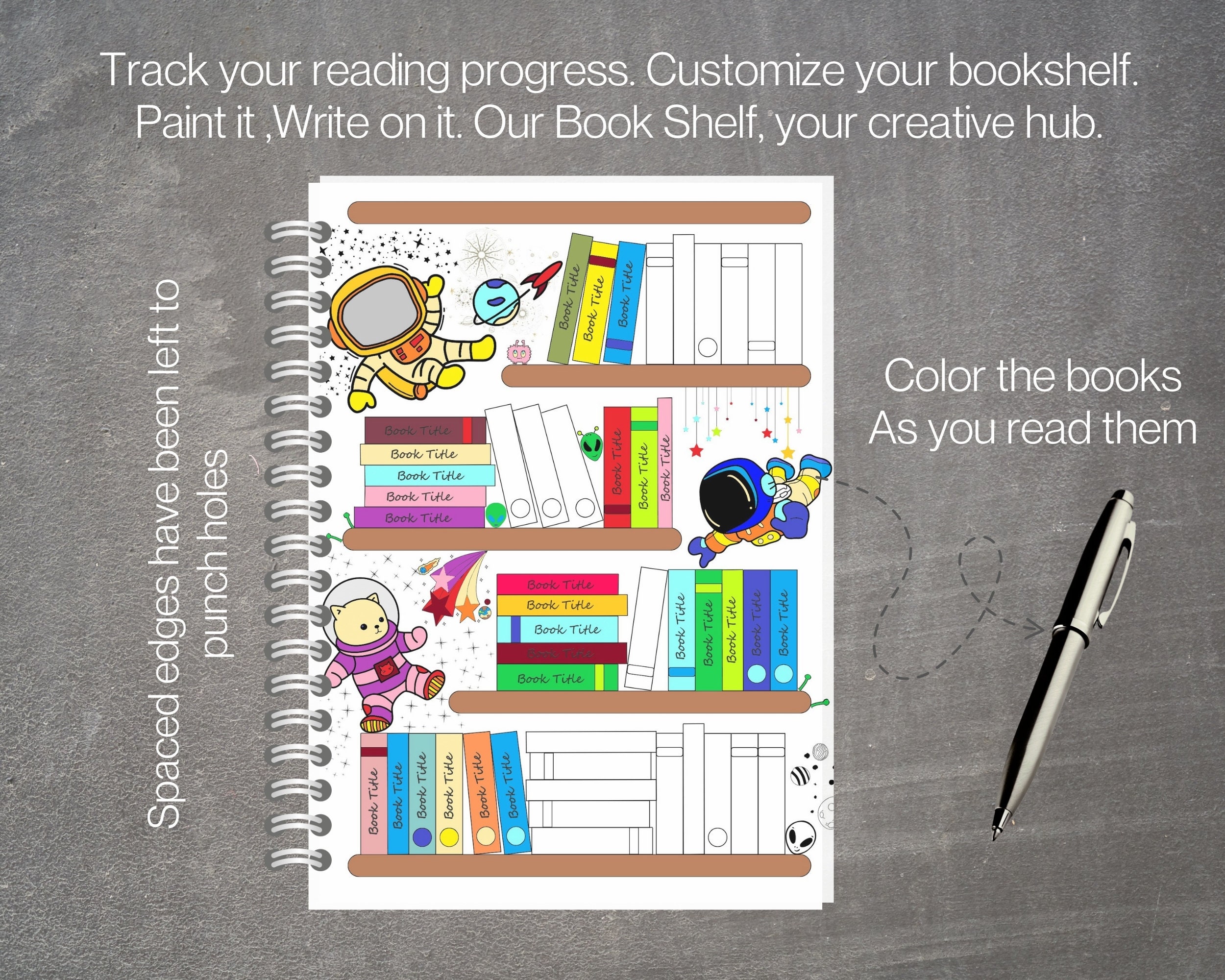 Space Alien Bookshelf Printable Book Tracker Reading Challenge 50-100 ...