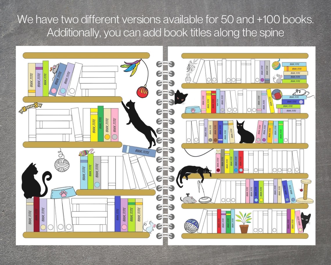 Bookshelf Printable Template Cat Bookshelf Book Tracker Reading ...