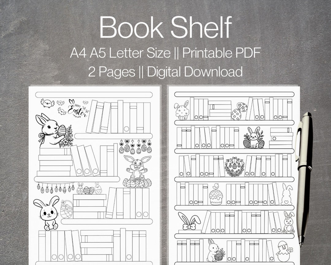 Easter Theme Bookshelf Printable Coloring Book Reading Challenge ...