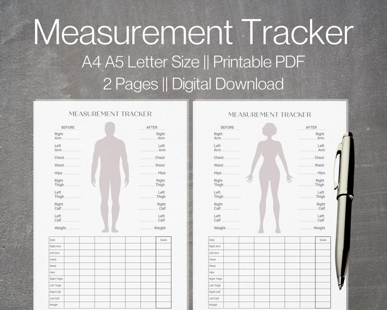 Body Measurement Tracker Printable | Weight Loss Tracker | Weekly ...