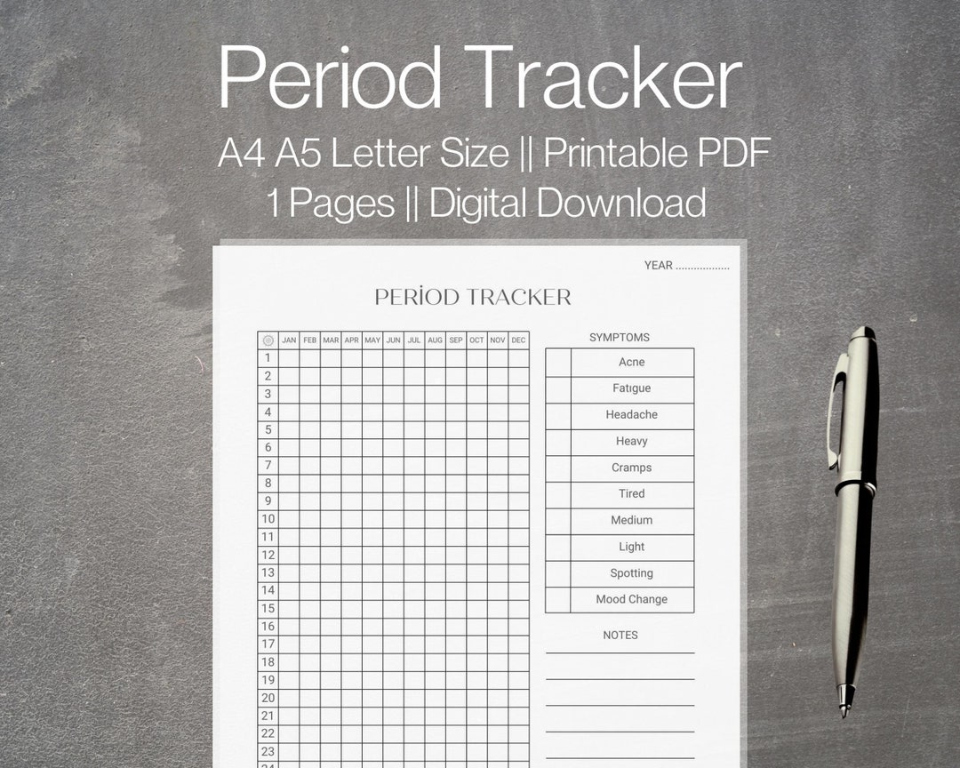 Period Tracker Printable Symptom Tracker Period Journal Fertility ...