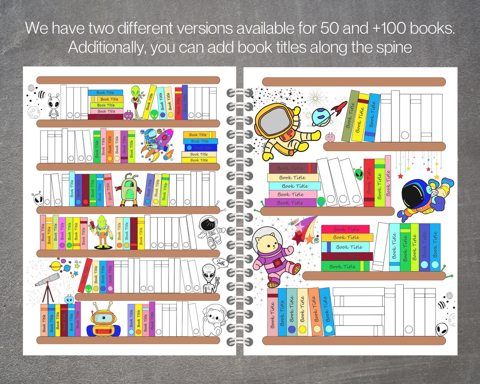 Space Alien Bookshelf Printable Book Tracker Reading Challenge 50-100 ...