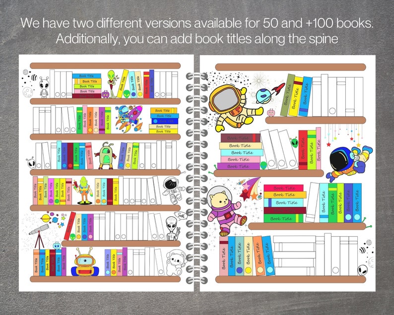 Space Alien Bookshelf Printable Book Tracker Reading Challenge 50-100 ...