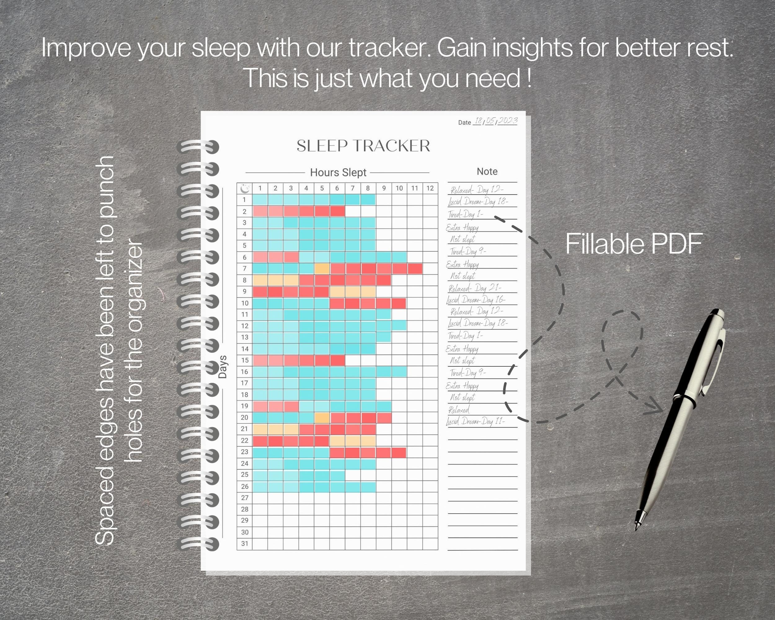 Sleep Tracker Printable Monthly Sleep Log Sleep Journal Sleep Hours ...