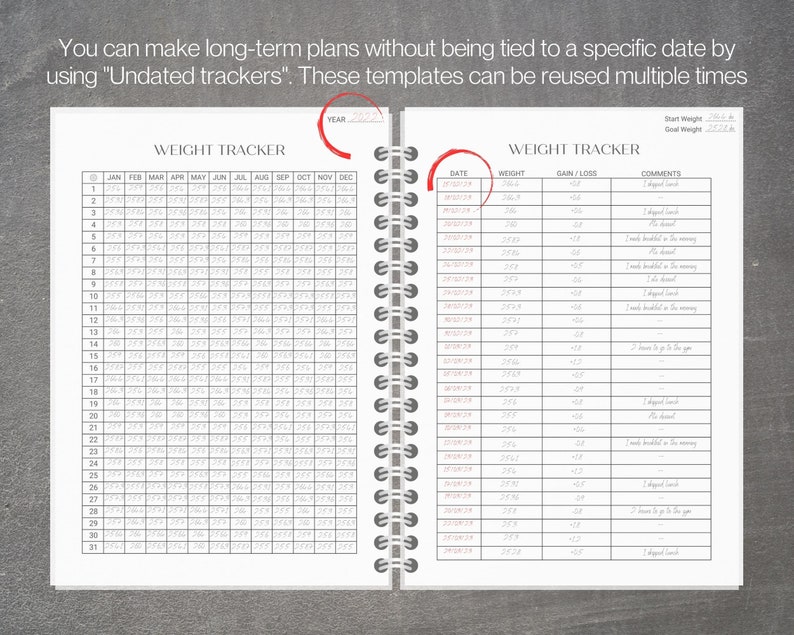 365 Day Weight Loss Tracker Printable Daily Weight Journal Fitness ...