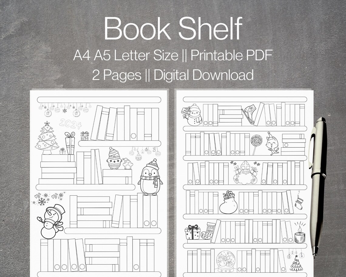 Christmas Bookshelf Printable Template Book Tracker Reading Challenge ...