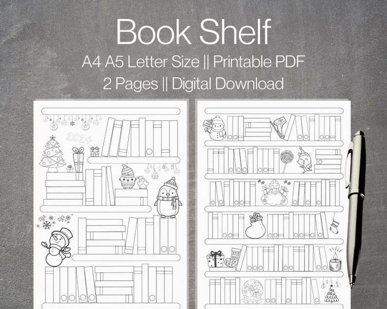Christmas Bookshelf Printable Template Book Tracker Reading Challenge ...