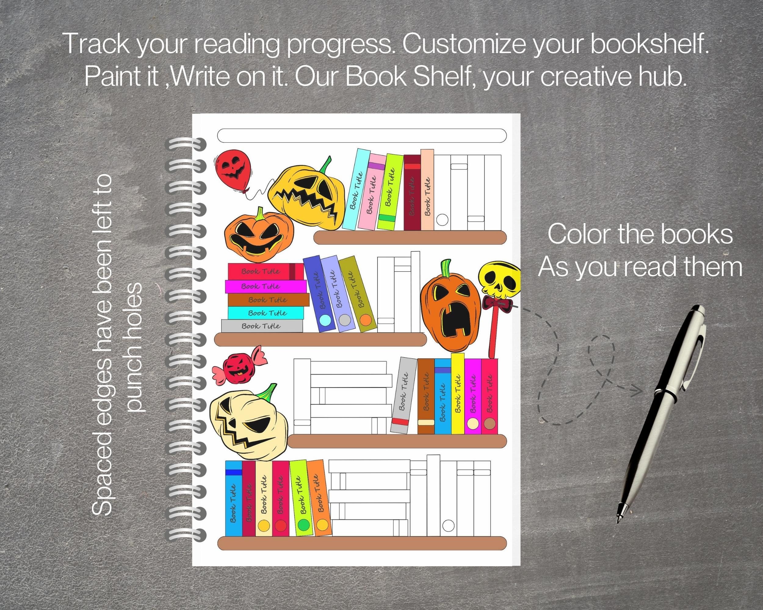 Bookshelf Halloween Printable Template Book Tracker Reading Challenge ...