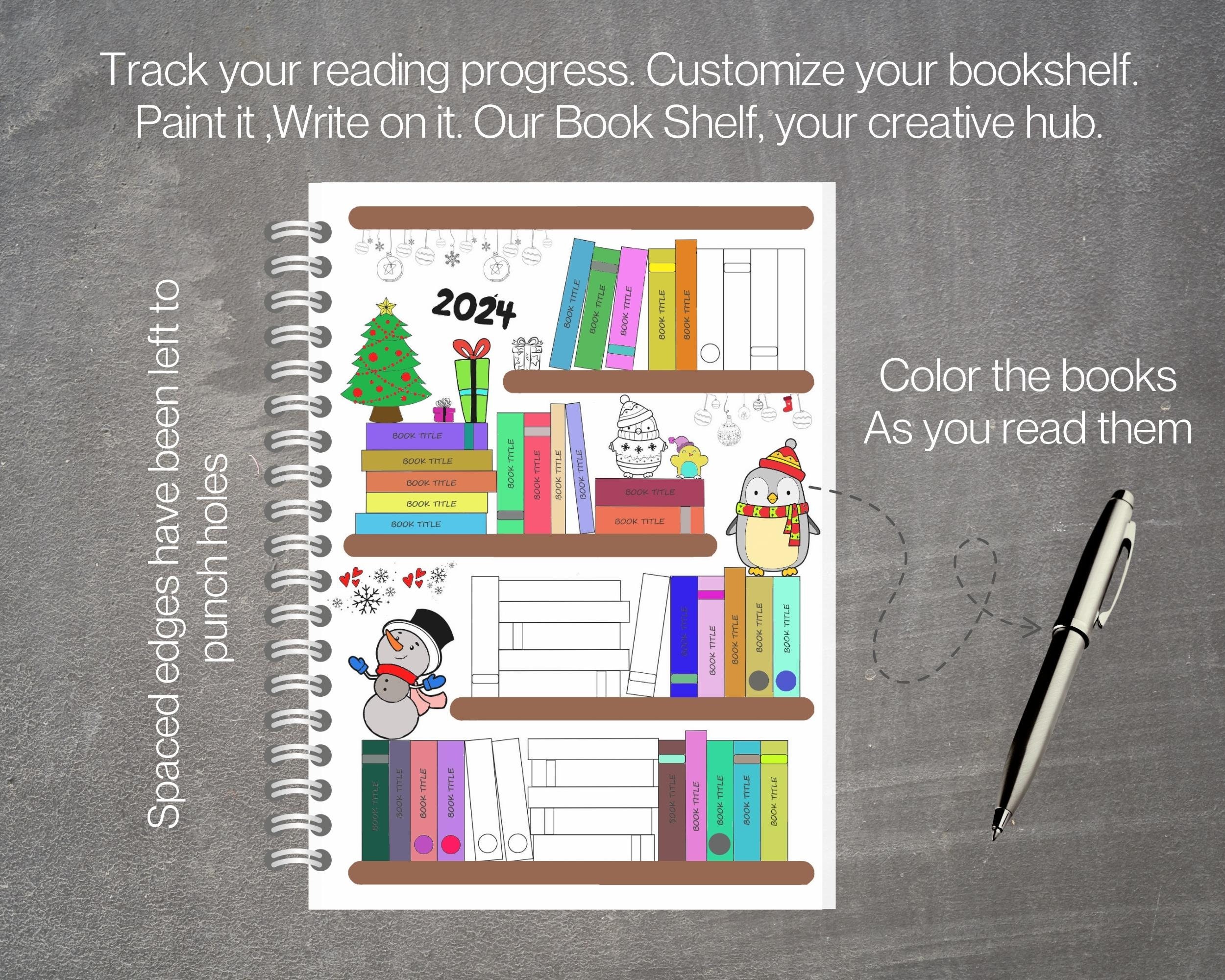 Christmas Bookshelf Printable Template Book Tracker Reading Challenge ...