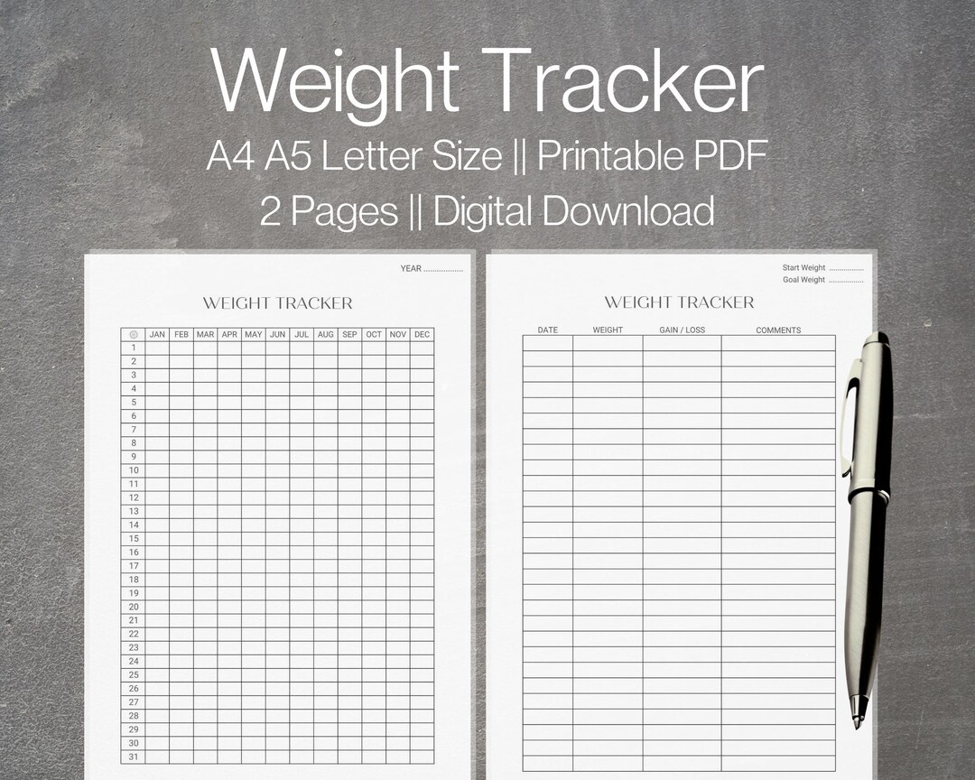 365 Day Weight Loss Tracker Printable Daily Weight Journal Fitness ...
