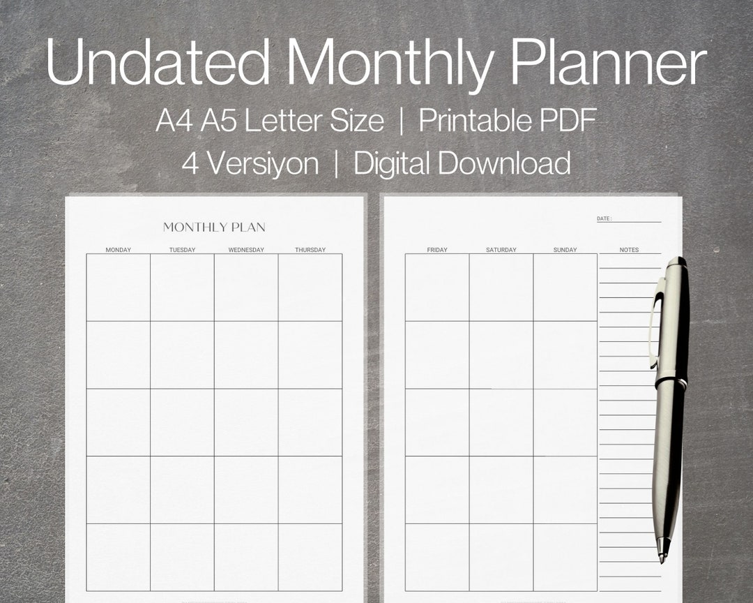 Undated Monthly Planner Printable Empty Planner Daily, Weekly and ...