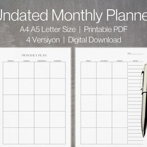 Undated Monthly Planner Printable Empty Planner Daily, Weekly and ...