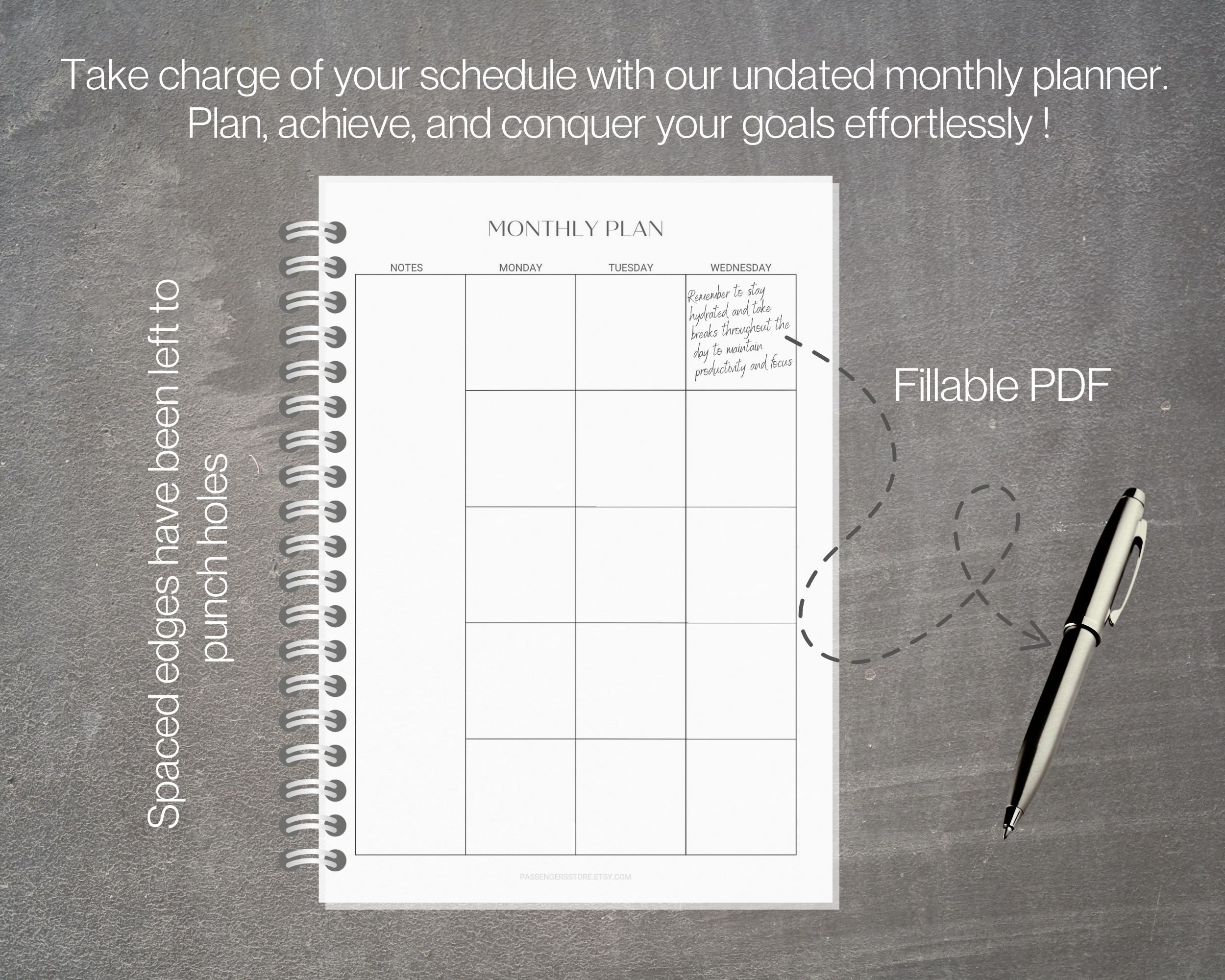 Undated Monthly Planner Printable Empty Planner Daily, Weekly and ...