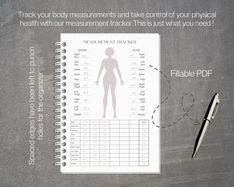Body Measurement Tracker Printable Weight Loss Tracker Weekly Fitness ...