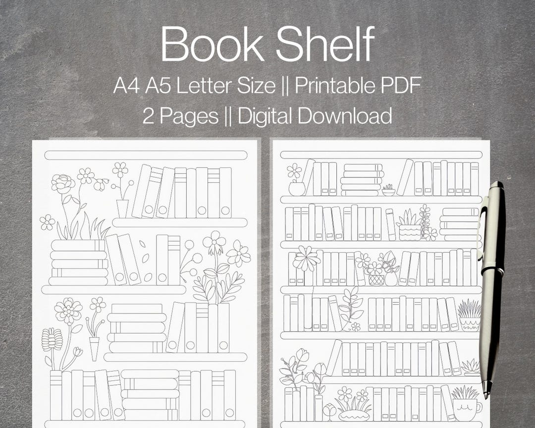 Printable Bookshelf Coloring Template Creative Book Tracker & Reading ...