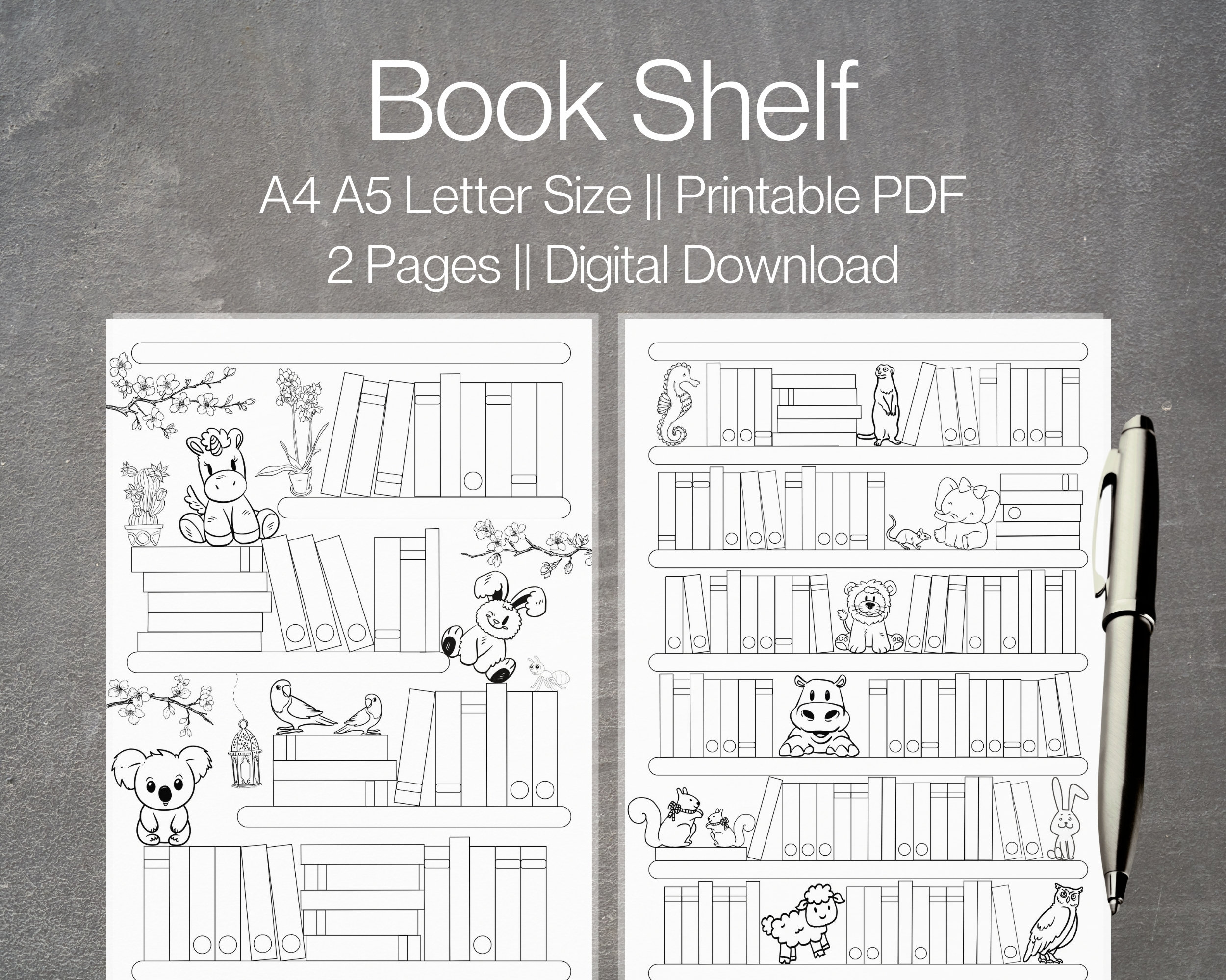 Bookshelf Printable Template Animal Book Tracker Reading Challenge 50 ...