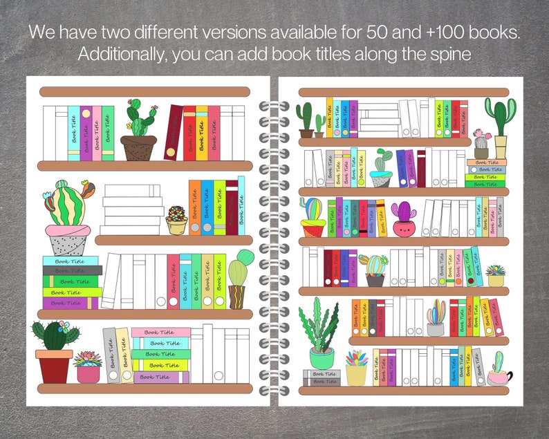 Cactus Bookshelf Printable Book Tracker Reading Challenge 50-100 Books ...