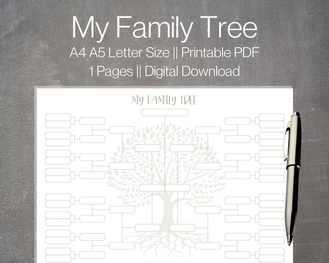 Family Tree Six Generation Printable Pedigree Chart Genealogy Template ...