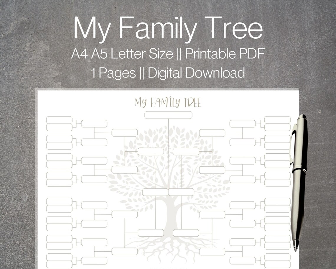 Family Tree Six Generation Printable Pedigree Chart Genealogy Template ...