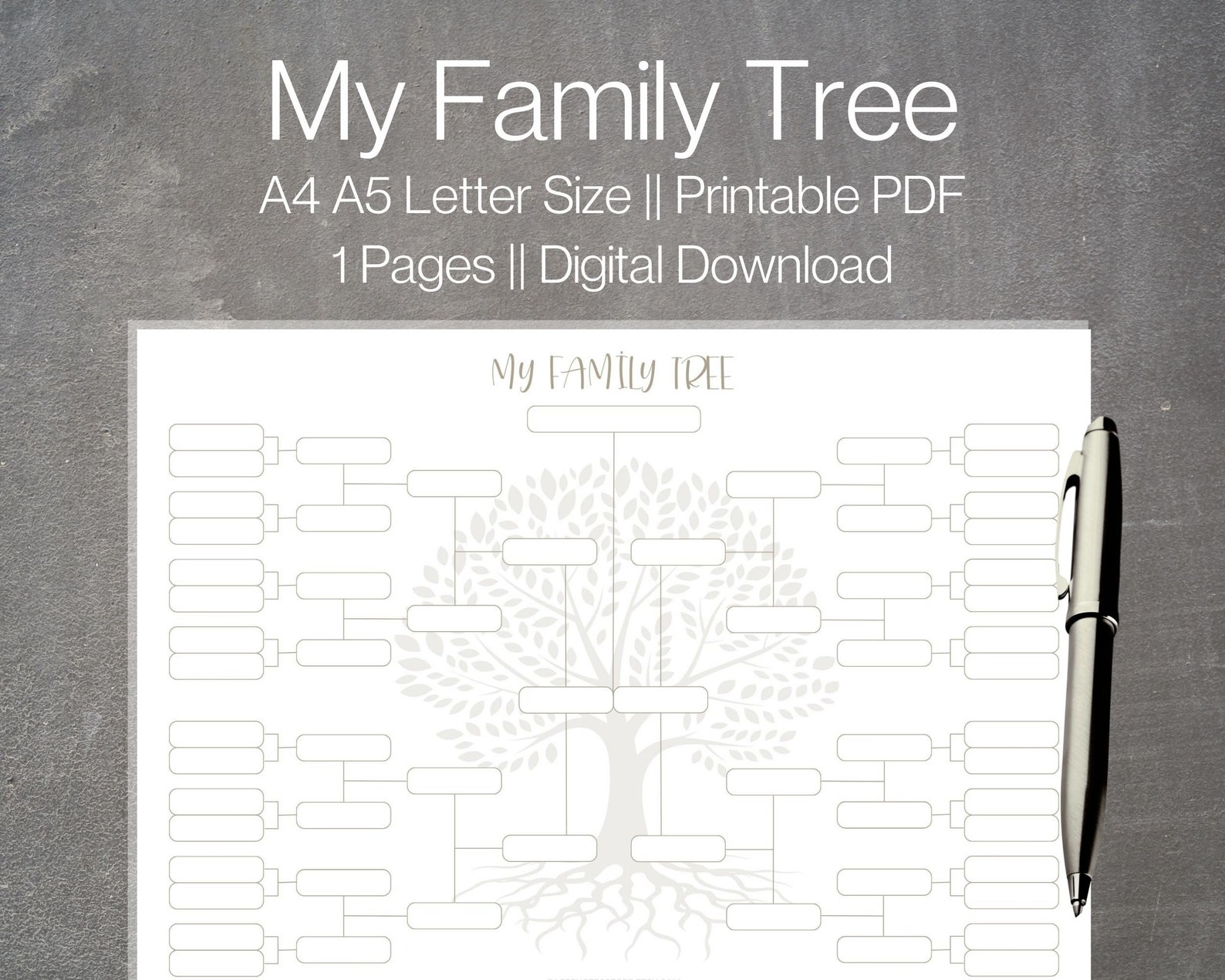 Family Tree Six Generation Printable Pedigree Chart Genealogy Template ...