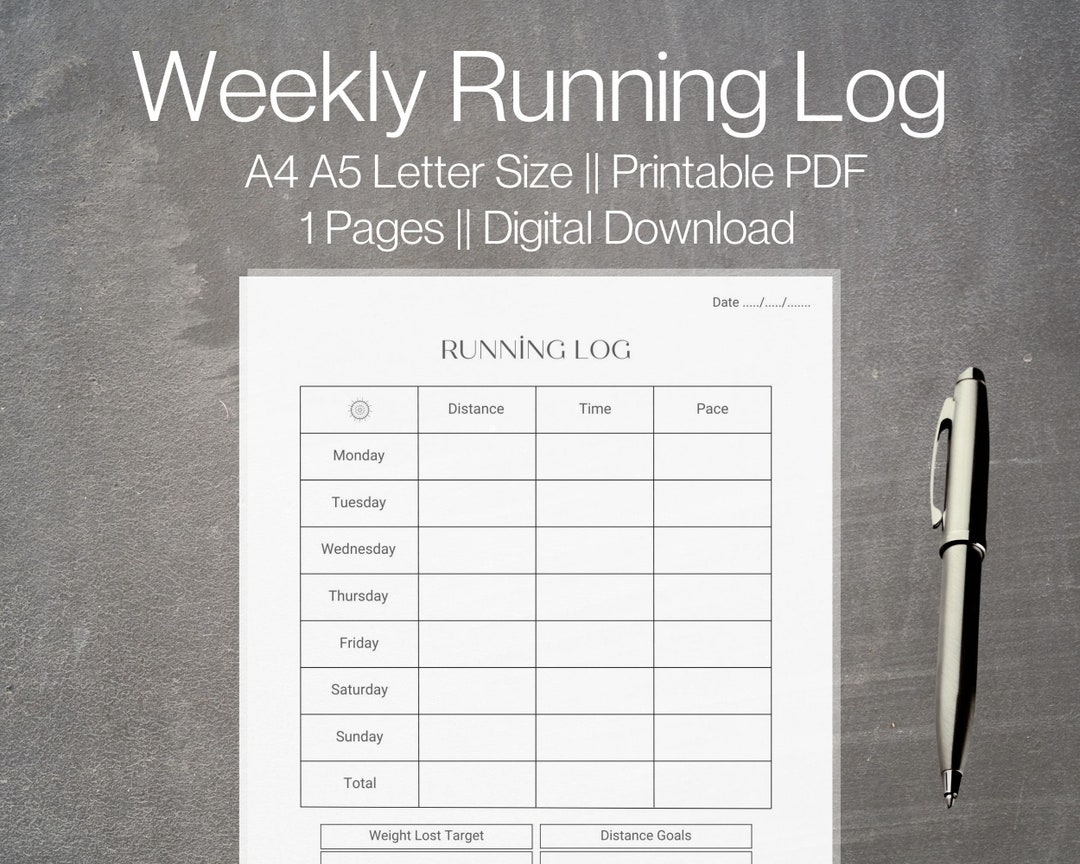 Weekly Running Log Printable Cardio Training Log Running Journal ...