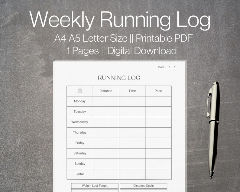 Weekly Running Log Printable Cardio Training Log Running - Etsy