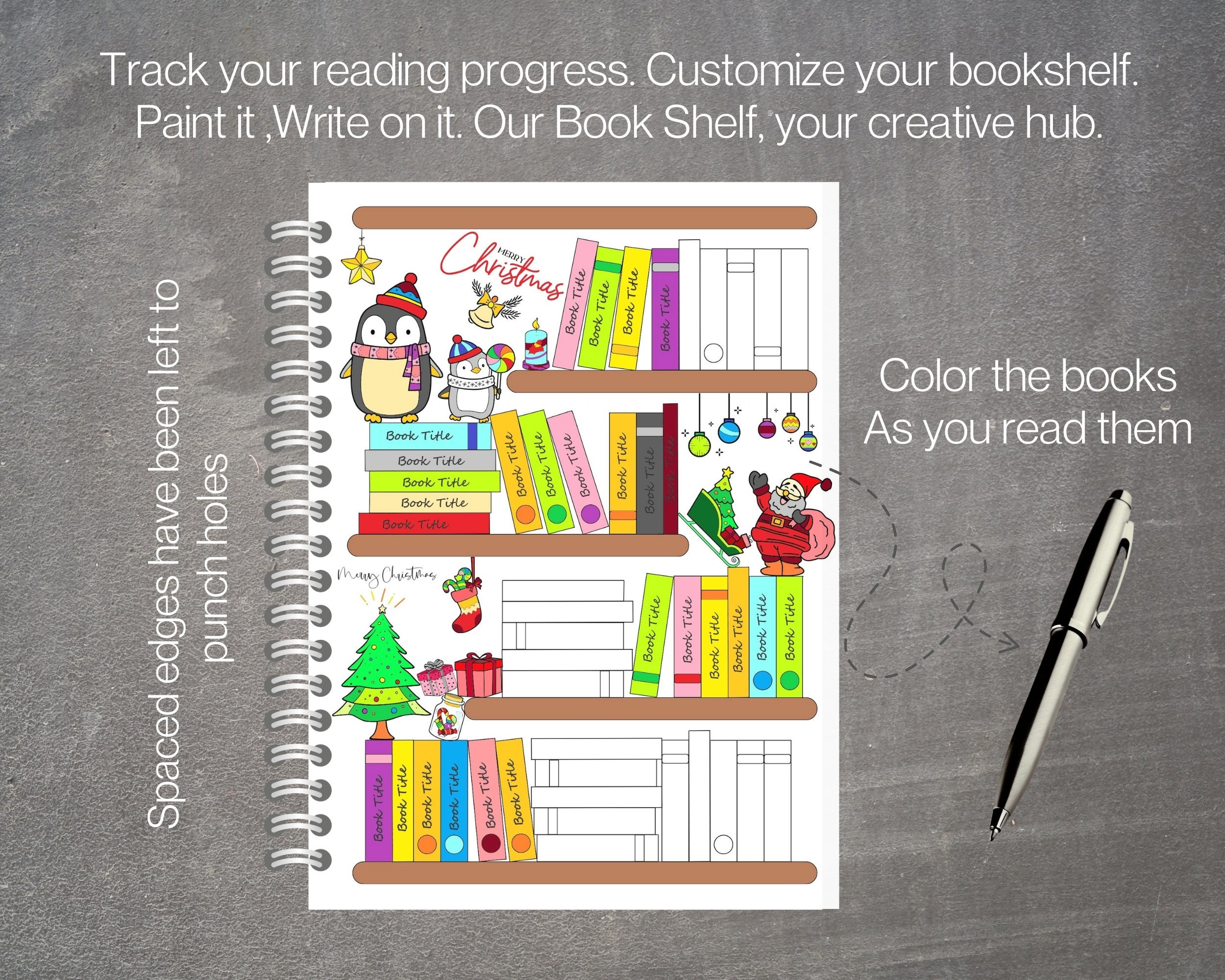 Christmas Bookshelf Printable Template Book Tracker Reading Challenge ...