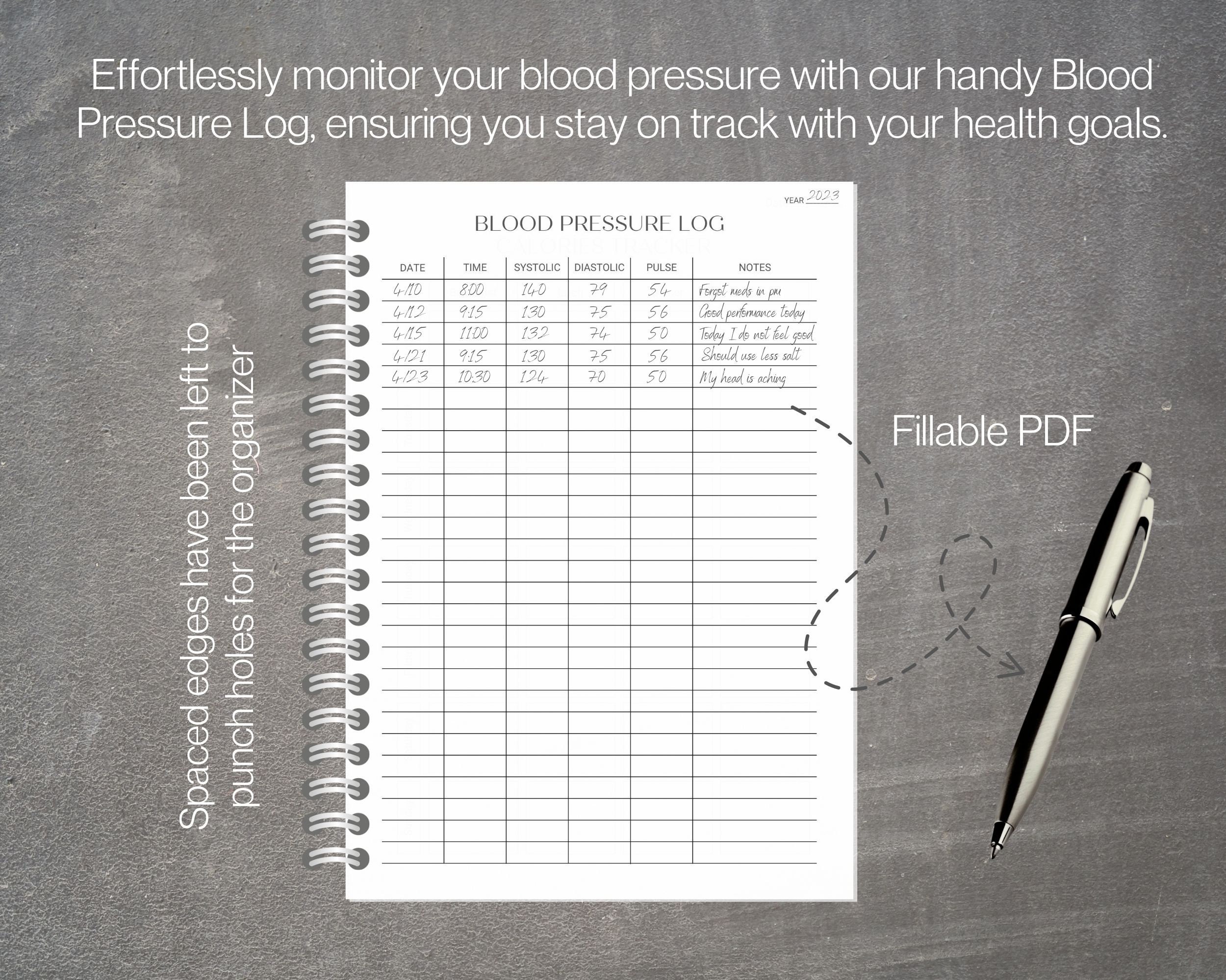 Blood Pressure Tracker Printable Blood Pressure Log Medical Tracker BP ...