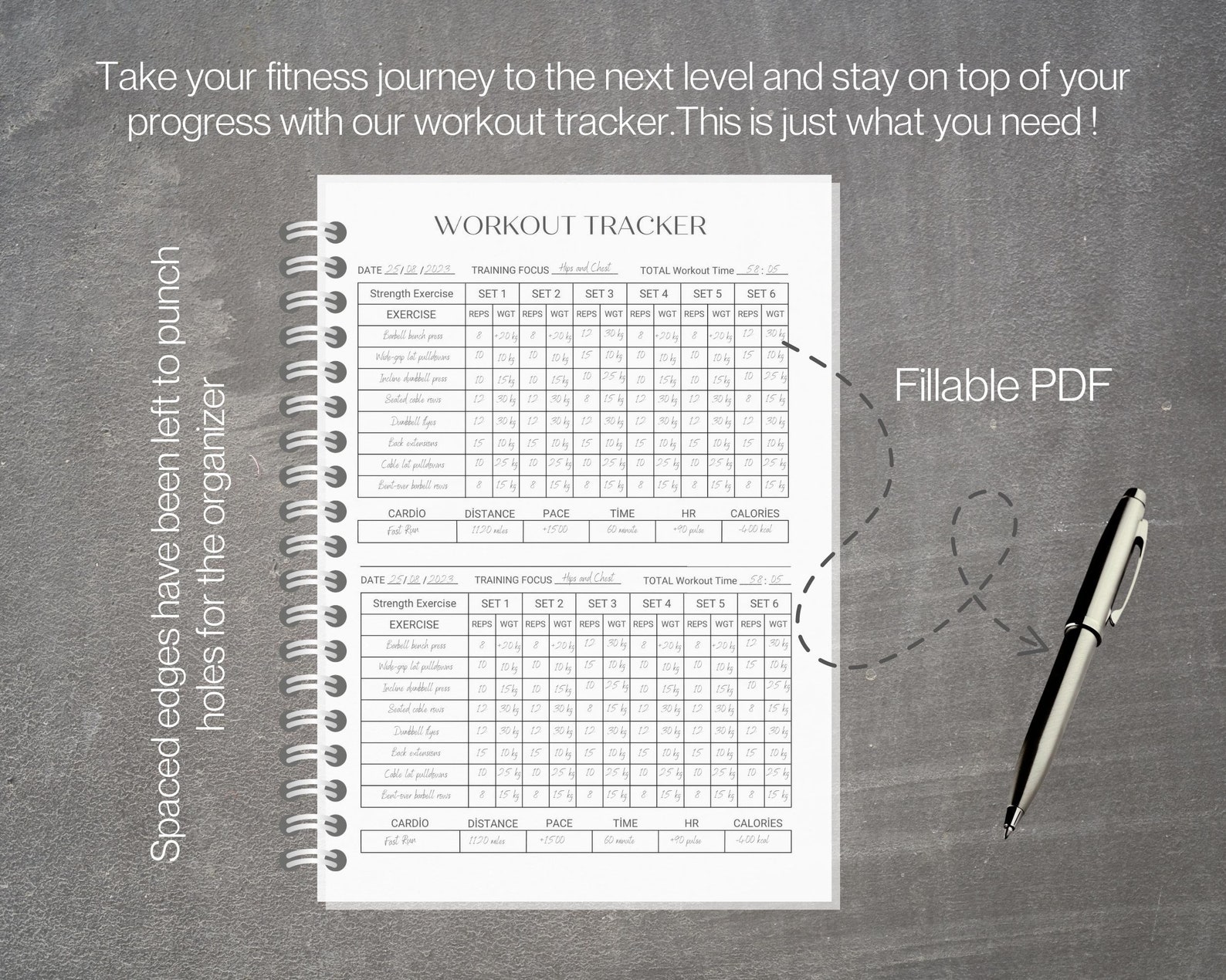 Workout Tracker Printable Daily Exercise Planner Fitness Journal Weekly ...