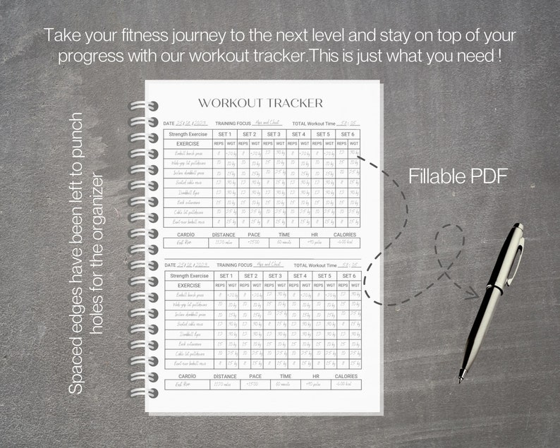 Workout Tracker Printable Daily Exercise Planner Fitness Journal Weekly ...
