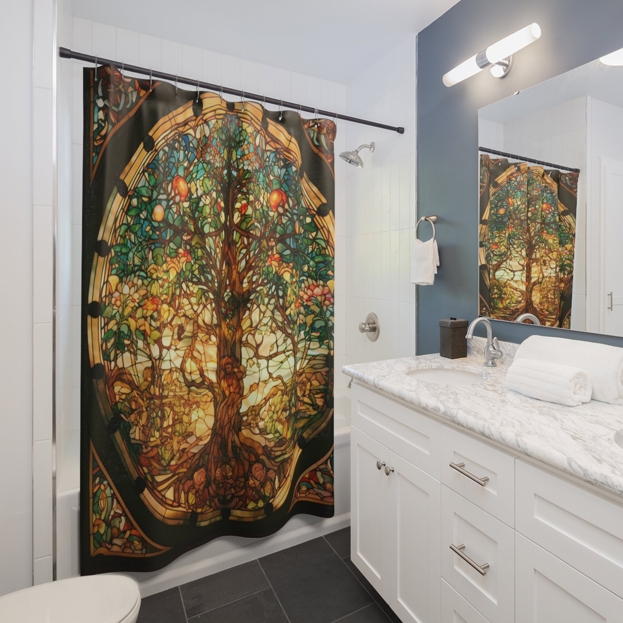 Tree of Life Shower Curtain Stained Glass Shower Curtain, Botanical ...