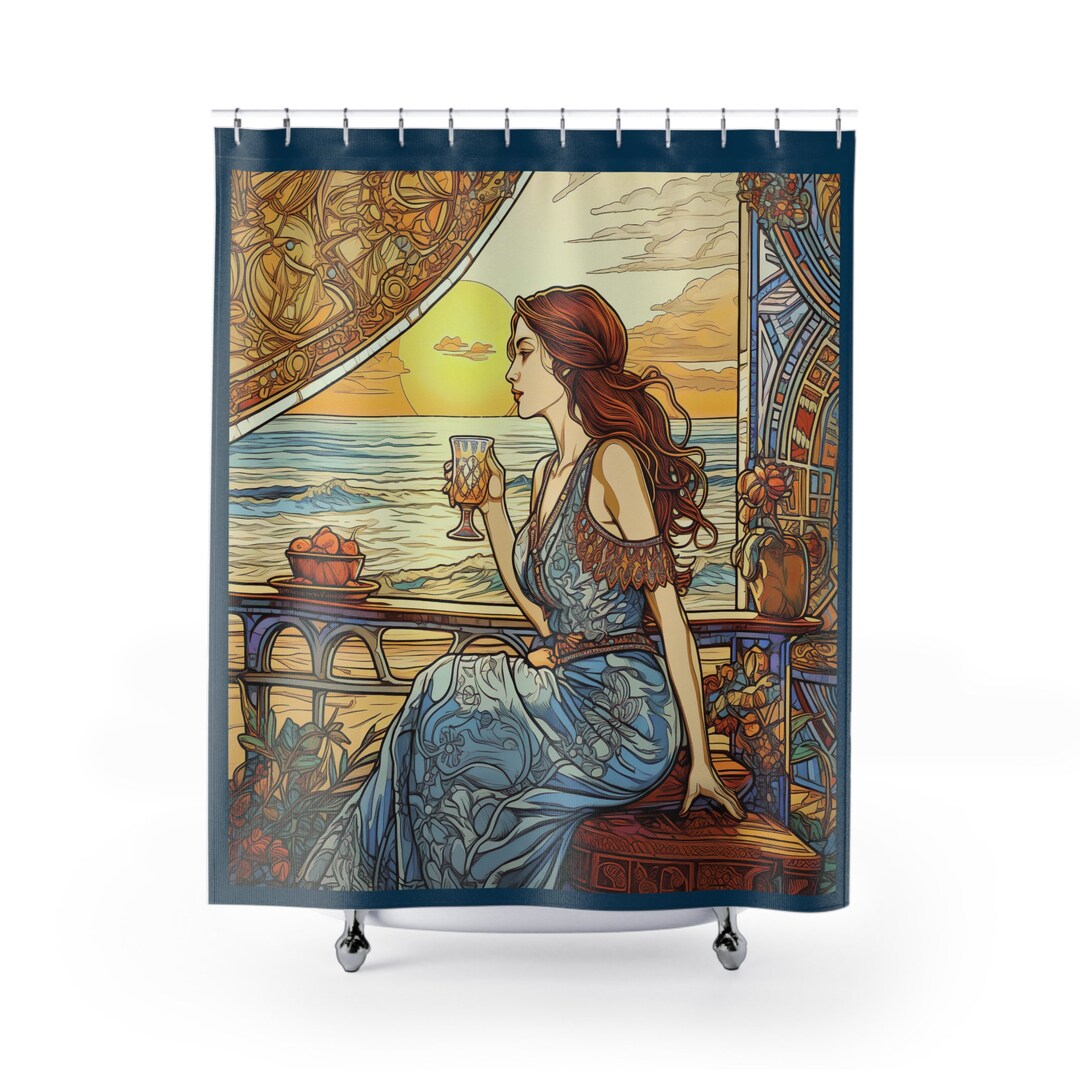 Sunset Beach Shower Curtain, Lighter Colorway, Beach Bathroom Decor ...