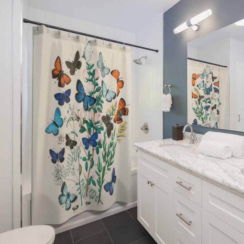 Vintage Butterflies Shower Curtain, Butterflies Floral Shower Curtain, Butterfly Garden Shower ...