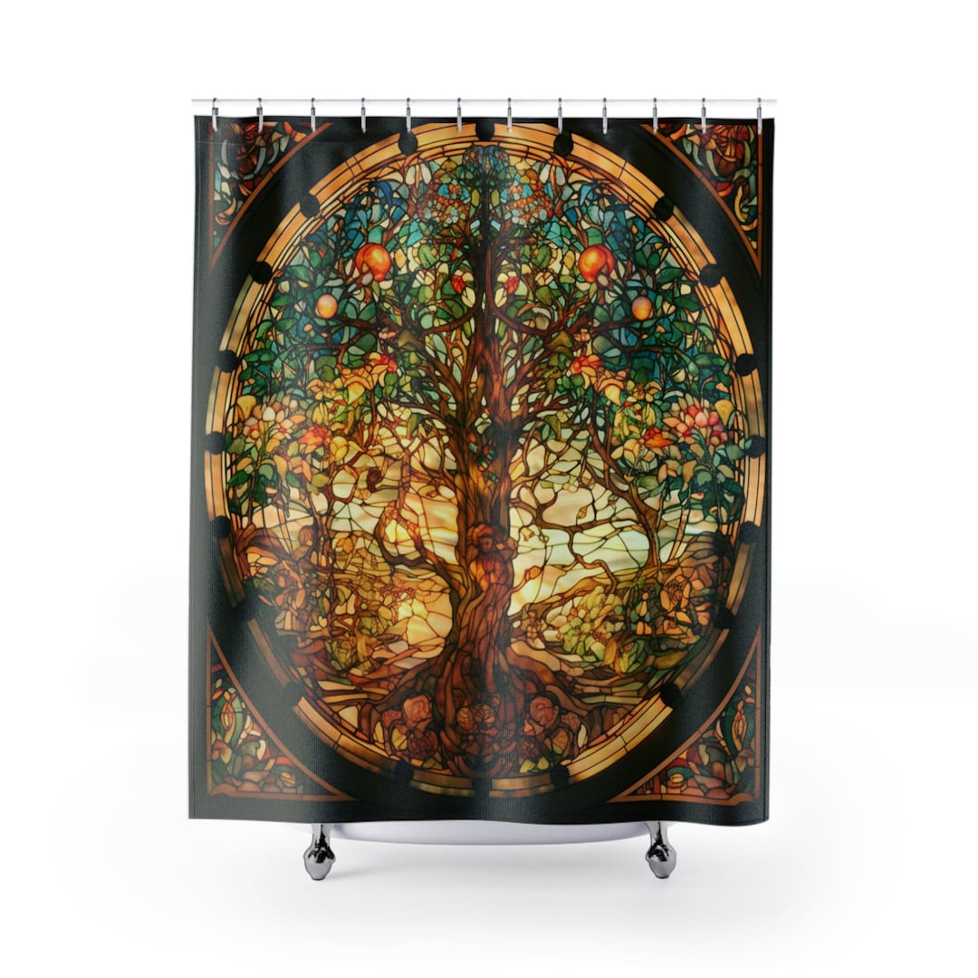 Tree of Life Shower Curtain Stained Glass Shower Curtain, Botanical ...