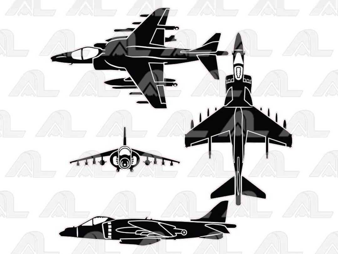 Harrier Jet Aircraft Vector, VTOL Fighter Silhouette SVG-EPS - Etsy