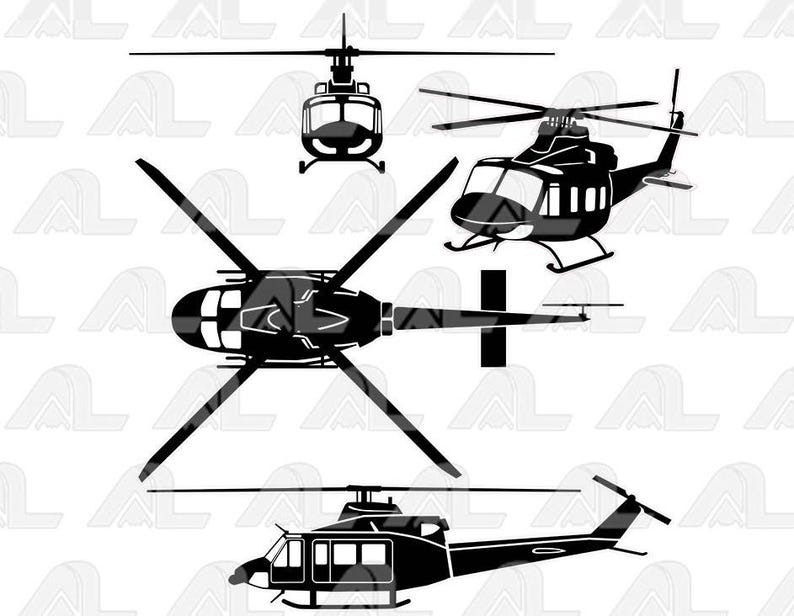 Bell 412 Helicopter -4 Designs With Outline - Vector File (*eps)! SVG ...