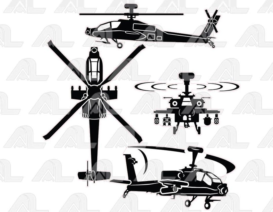 AH-64 Apache Longbow Helicopter -4 Designs With Outline - Vector File ...