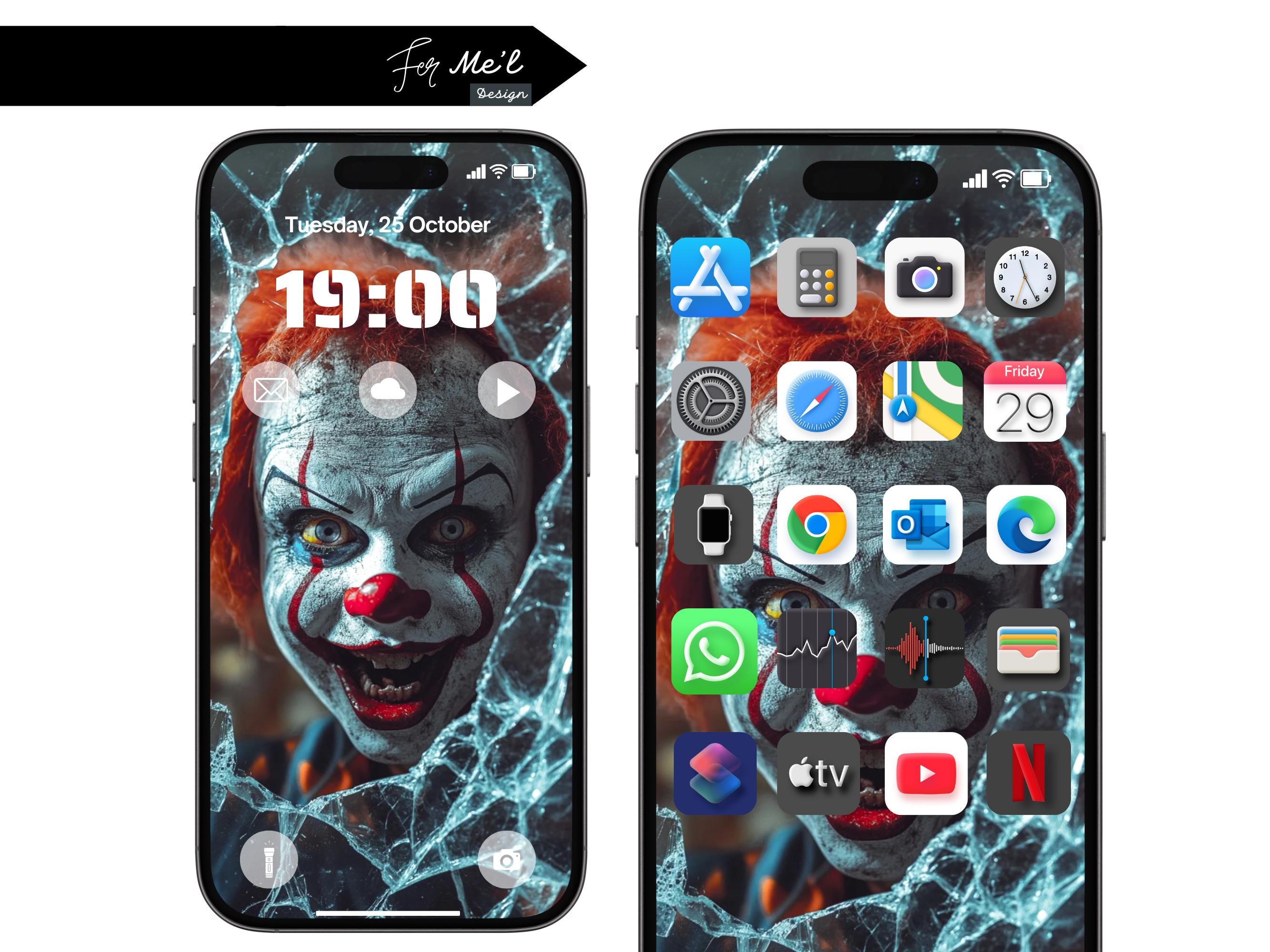 Terrifying Clown Horror Wallpaper for Iphone, Android, Red Hair, White ...