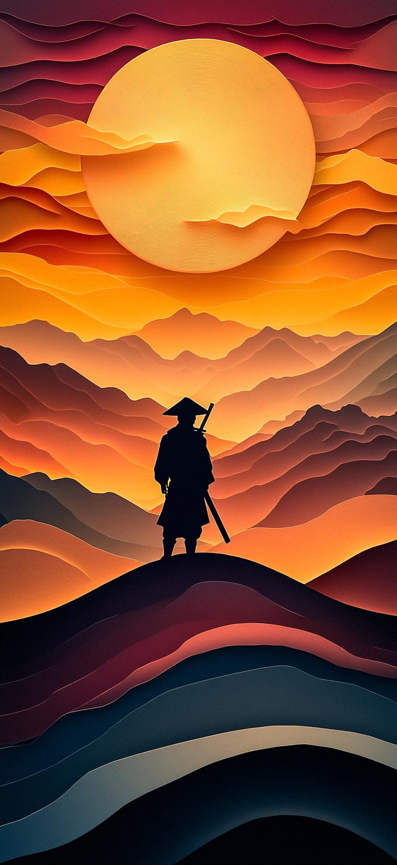 Samurai Silhouette Phone Wallpaper – Stunning Sunset Design for Android ...