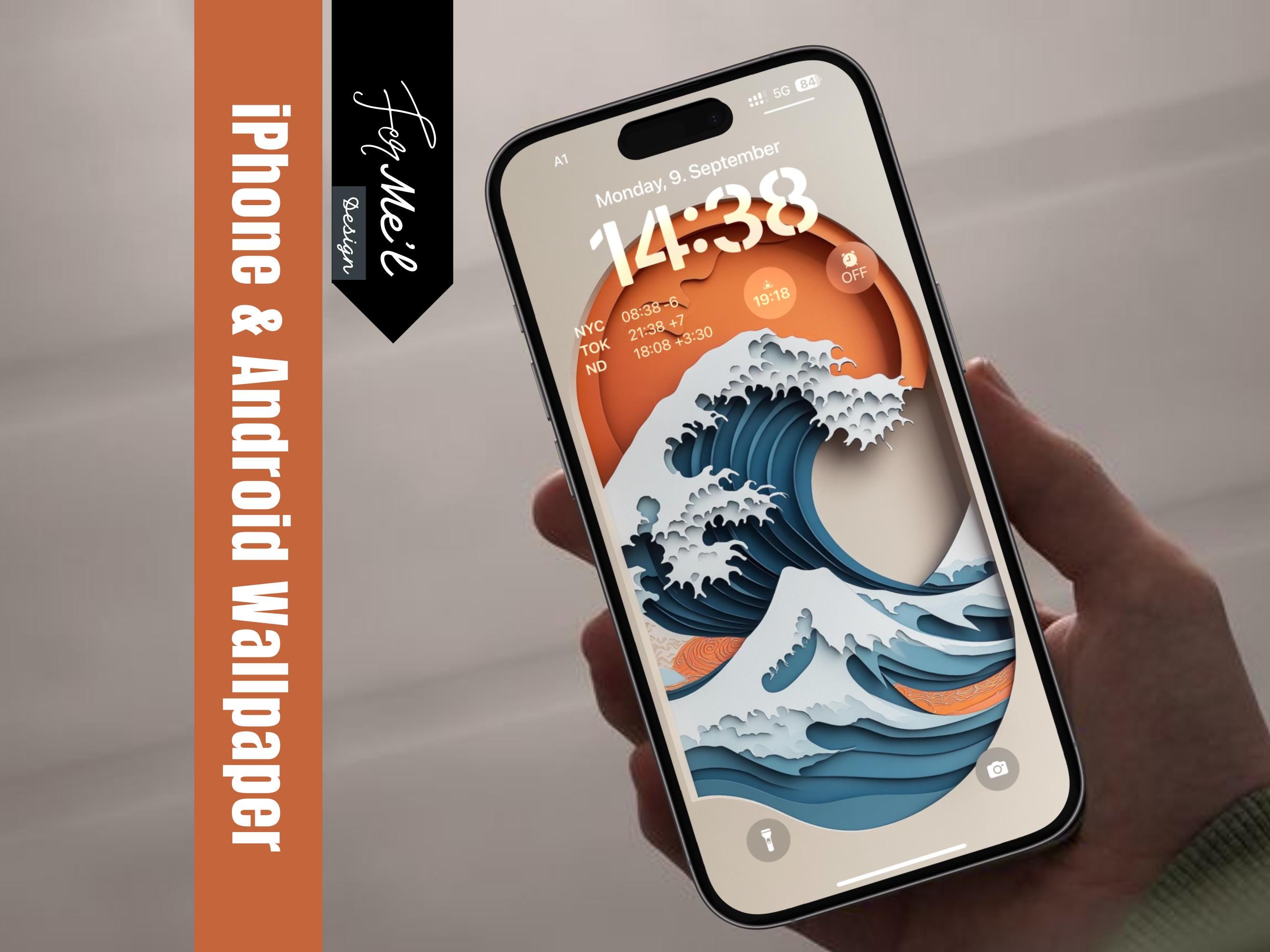 Japanese Wave Art 4K Wallpaper - Sunset Paper Cut Design for Iphone ...
