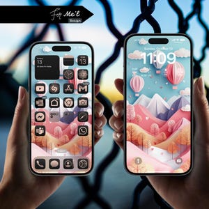 Pastel Papercraft Dream Phone Wallpaper| Hot Air Balloon Papercraft Art ...