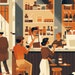 Cozy Vintage Cafe Scene Wallpaper - Mid-century Modern iPhone & Android ...