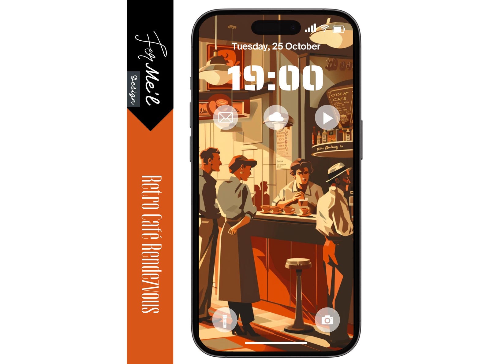 Vintage Café Scene Phone Wallpaper - Retro Illustration Digital Art ...