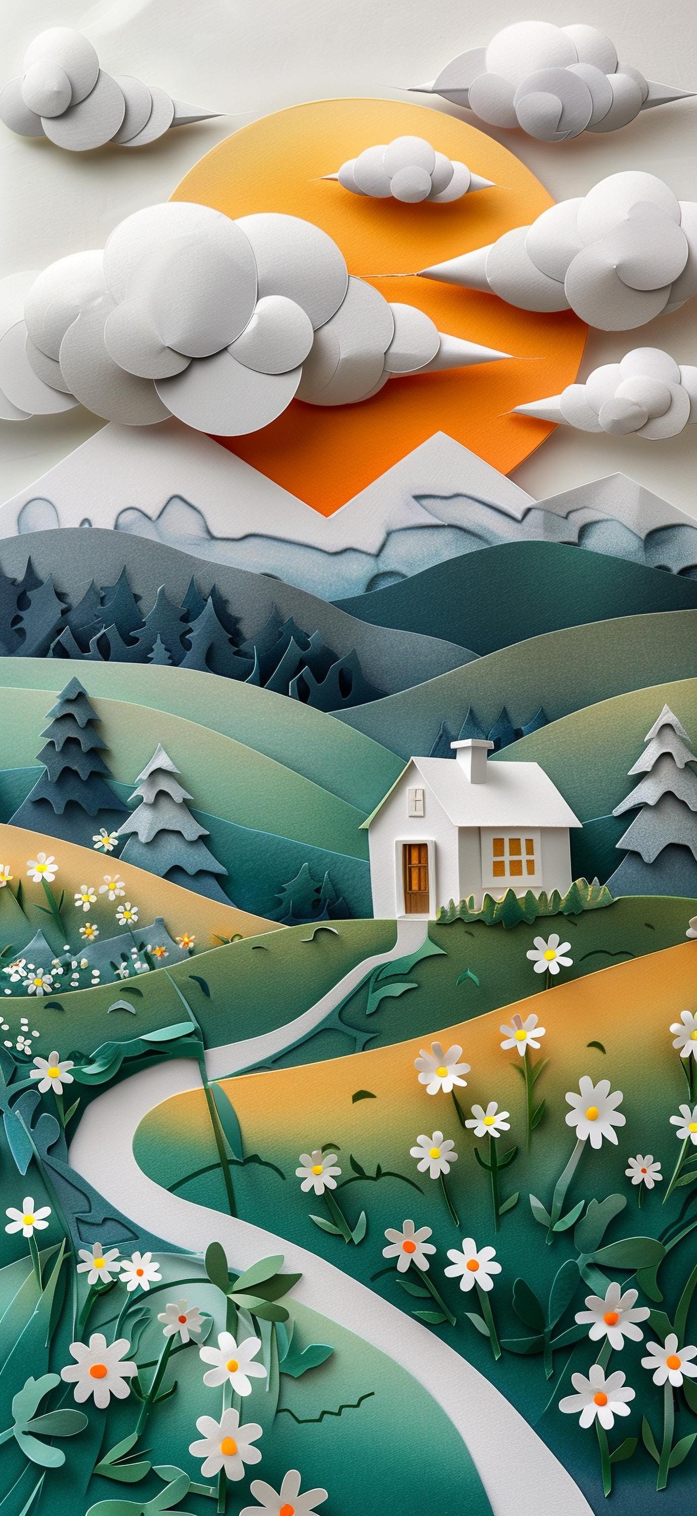 Whimsical Paper-craft Landscape Phone Wallpaper – for Iphone, Android ...