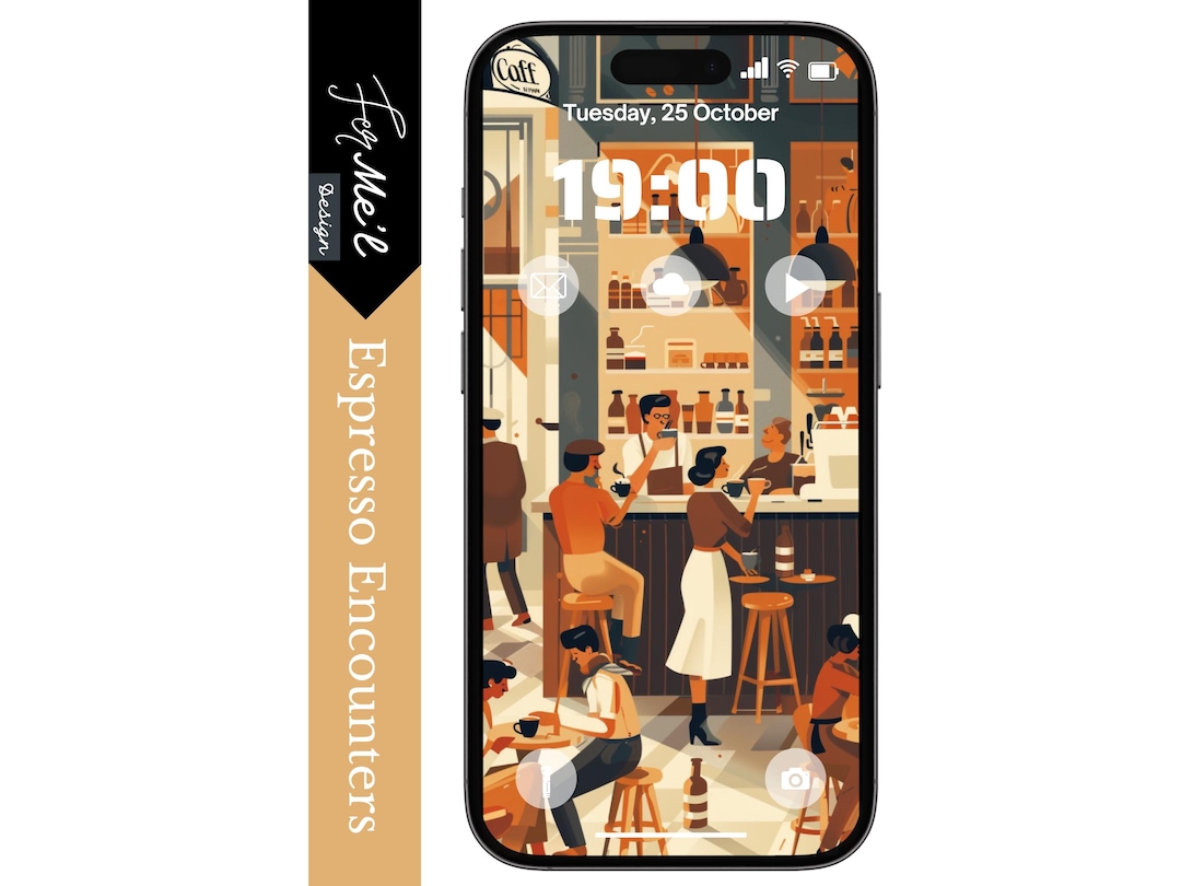 Cozy Vintage Cafe Scene Wallpaper - Mid-century Modern iPhone & Android ...