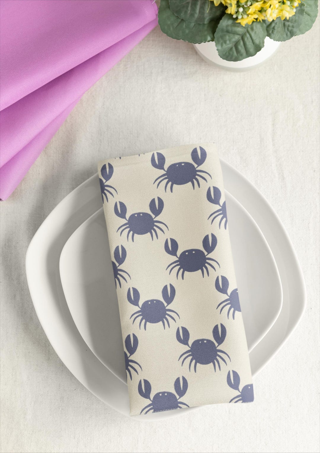 Blue Crab Pattern Napkin | Coastal Seafood Table Linen Coastal Decor ...