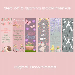 Spring Bookmarks, Printable Bookmarks, Digital Bookmarks Bundle, Cute ...