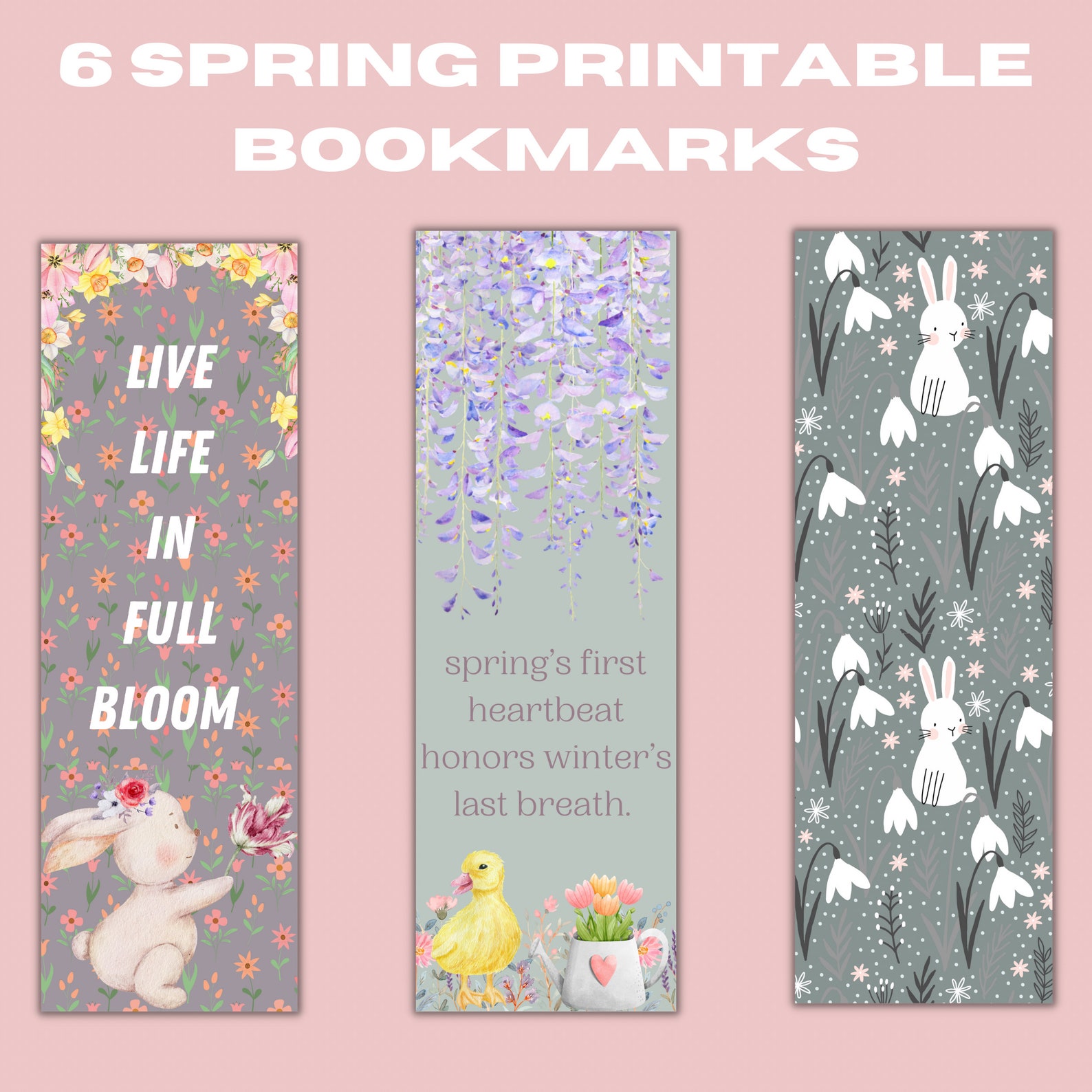 Spring Bookmarks, Printable Bookmarks, Digital Bookmarks Bundle, Cute ...