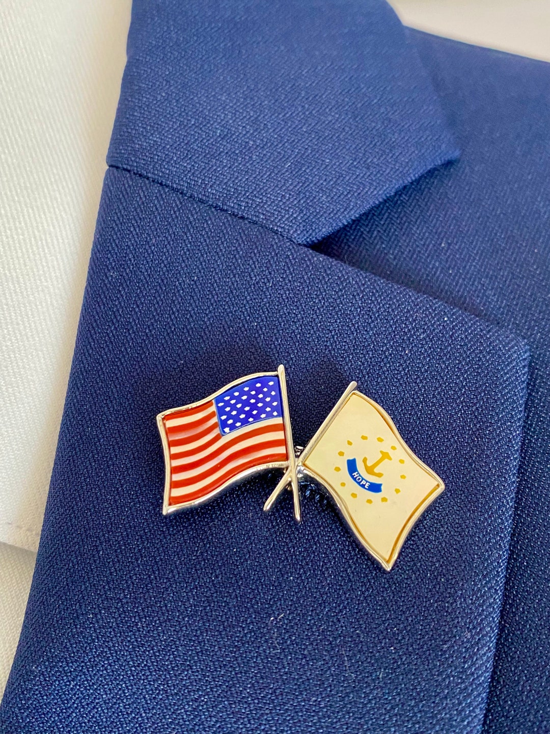 Rhode Island American Flag Lapel Pin: Mother of Pearl Gemstone, Limited ...