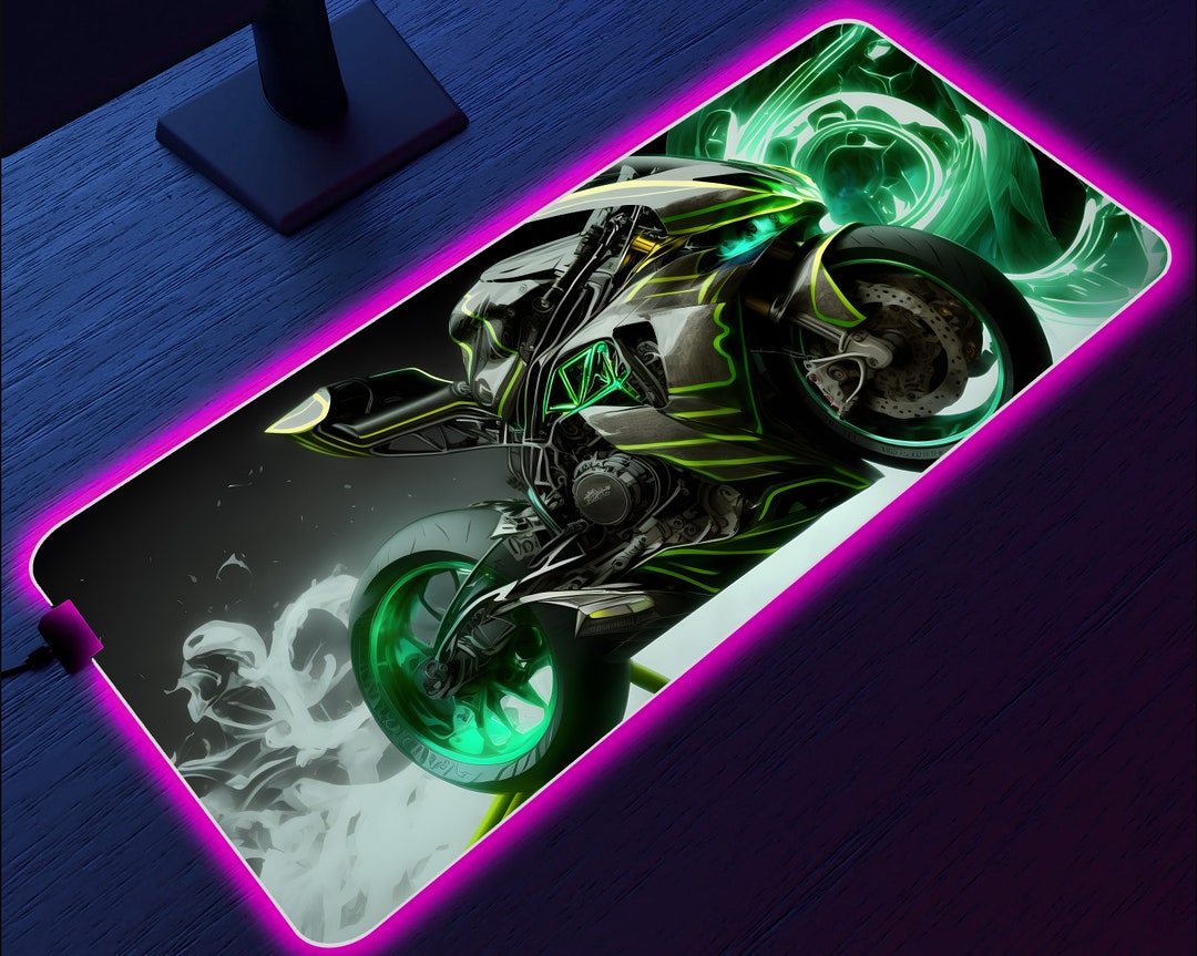 Sportbike LED Gaming Mouse Pad, Motorcycle Gaming Desk Mat RGB LED ...